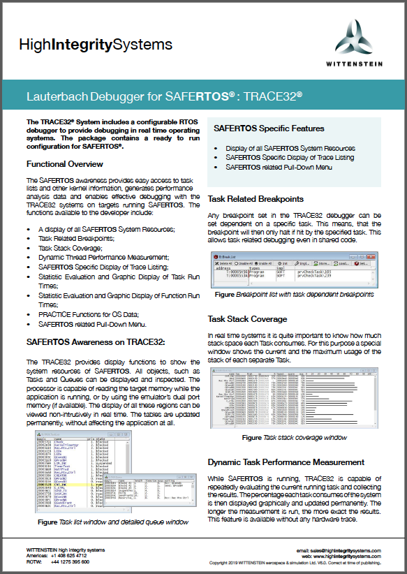 Lauterbach Trace32 for SAFERTOS® | RTOS Debugger