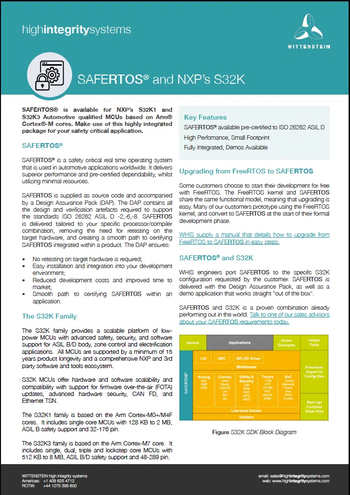 RTOS Support for NXP Processors | SAFERTOS® from WHIS